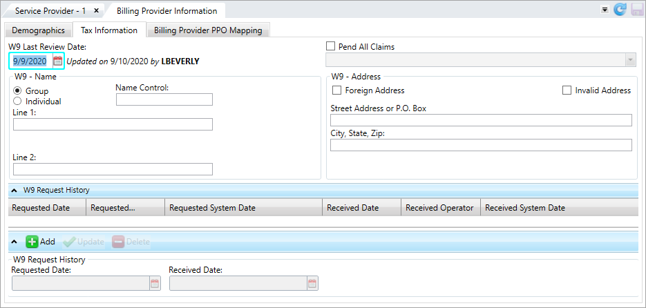 Billing provider information